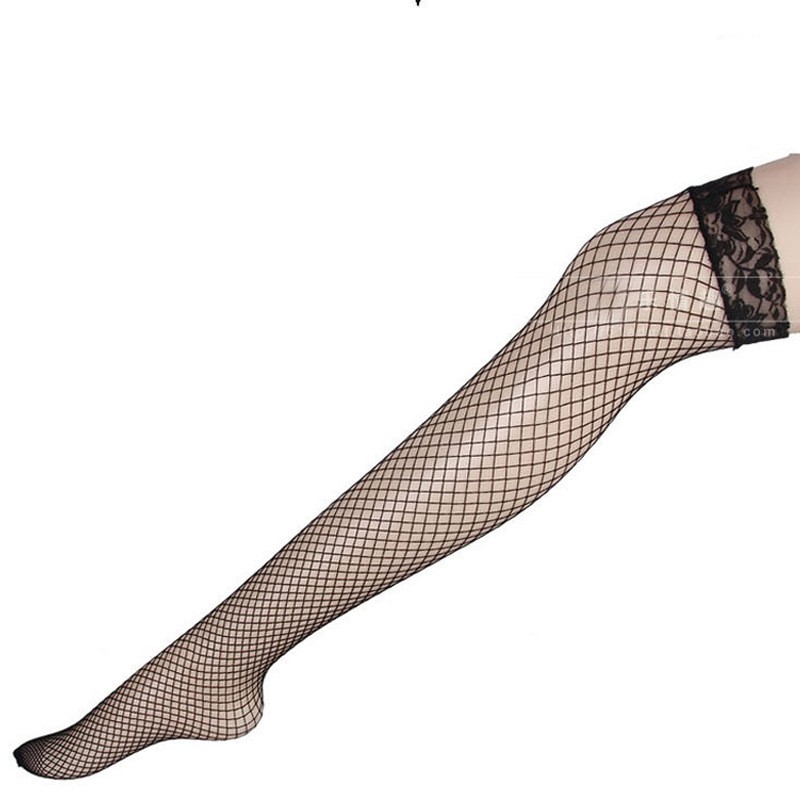 Sexy Women Knee Mesh Thigh High Silk Socks Hollow Lace Top Fishnet ...
