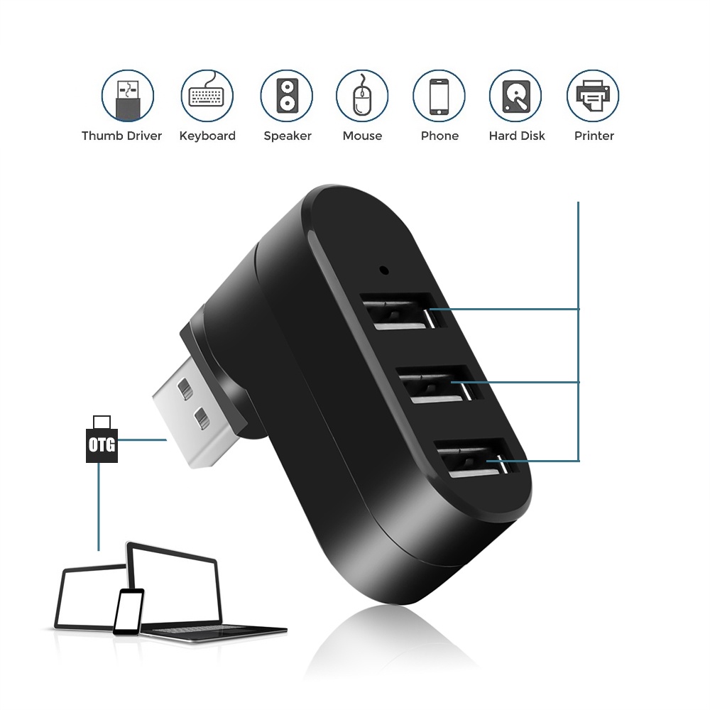 USB Hubs 3 Ports USB 2.0 Hub Mini Rotate Splitter Adapter High Speed ...