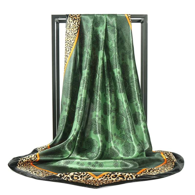 Shenyue Ladies Fashion Floral Printed Green Scarf 90x90cm Square Satin ...