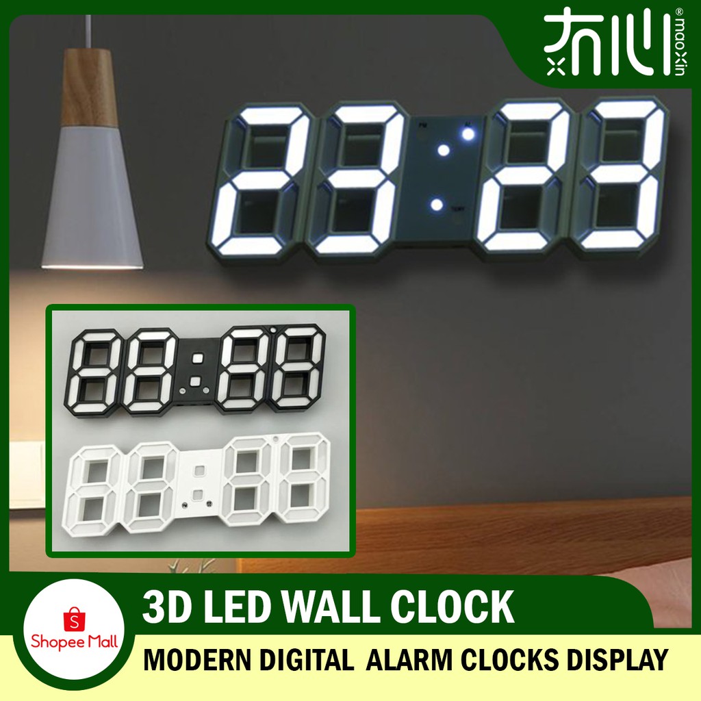 MX MALL 3D LED Wall Clock Modern Digital Alarm Clocks Display Home ...