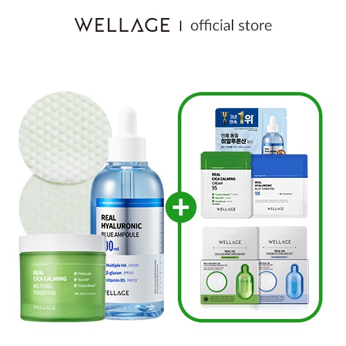 WELLAGE OFFICIAL Real Hyaluronic Blue Ampoule 100ml, Real Cica Big Ambo ...