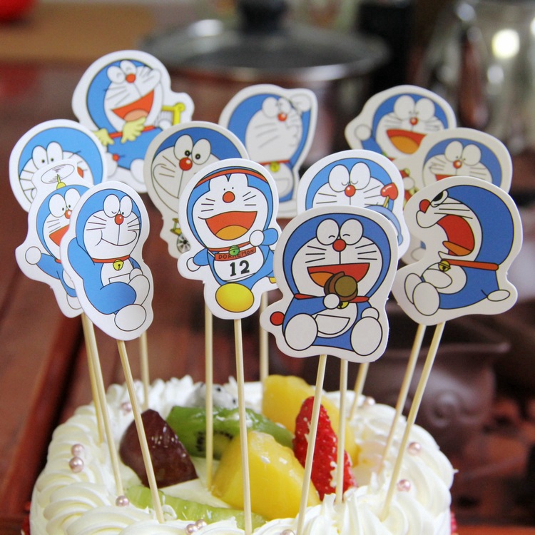 24pcs Doraemon Cupcake Cake inserts Toppers Picks Party Birthday ...