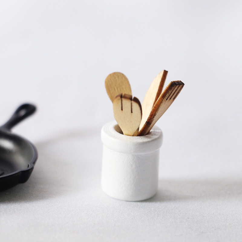 Doll House Mini Wooden Spatula Knife Fork Jar Shooting Props Micro View ...