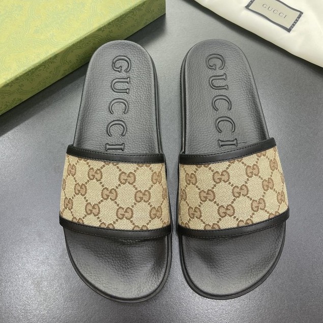 Original Gucci Black Brown Strap Luxury Slides For Men | Shopee Philippines