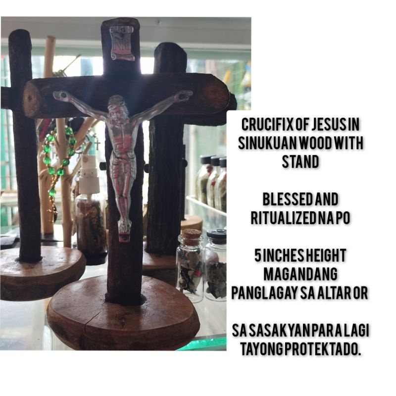 Cruxifix of Jesus Sinukuan Wood with Stand | Shopee Philippines