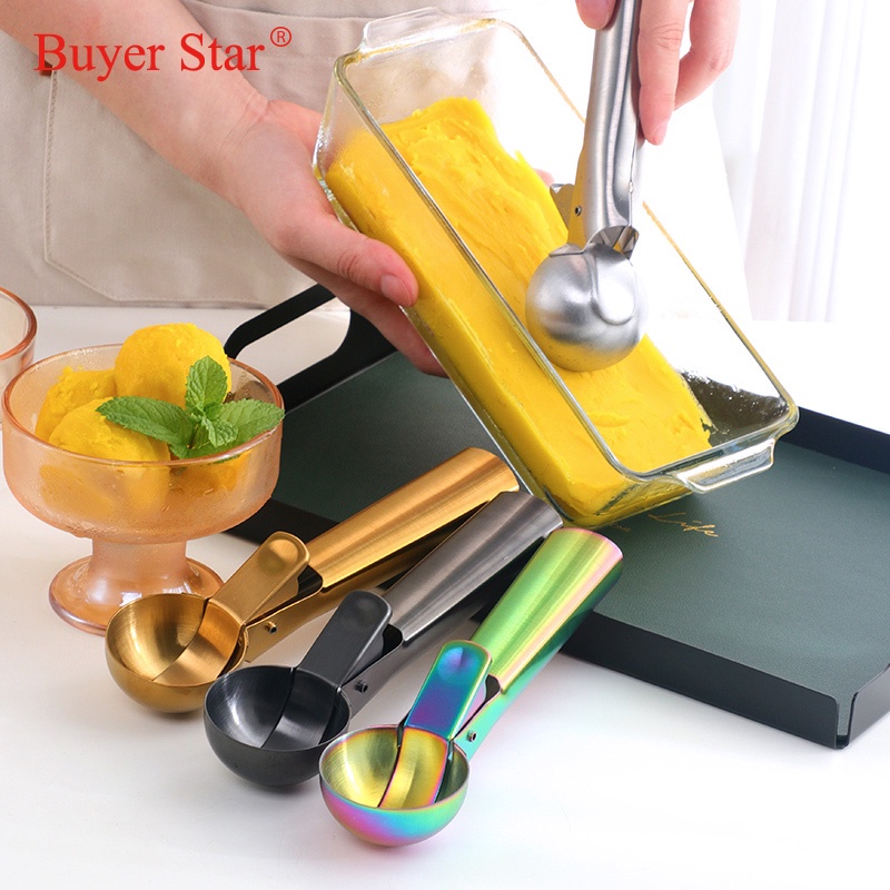 1pc Gold Ice Cream Scoop Stainless Steel Ice Cream Scooper with Trigger ...