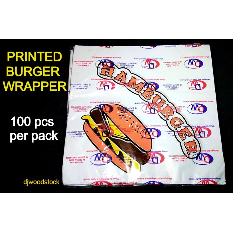 PRINTED BURGER / SANDWICH WRAPPER 100pcs Plastic Material | Shopee ...