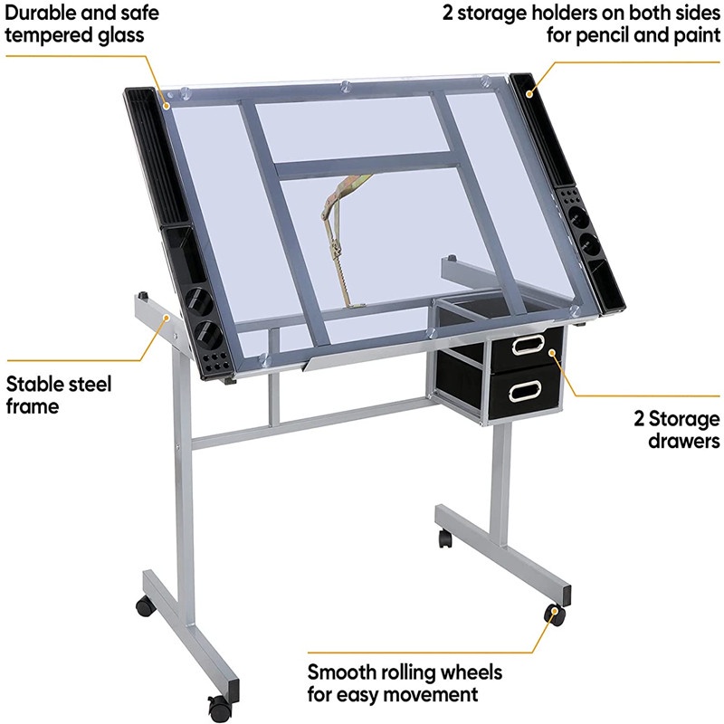 [One Year Warranty]drafting Table Drafting Table with Extra Side Table ...