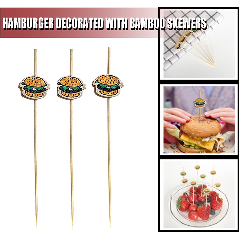100PCS Burger Bamboo Skewer Cocktail Food Fruit Snacks Sandwich Picks ...