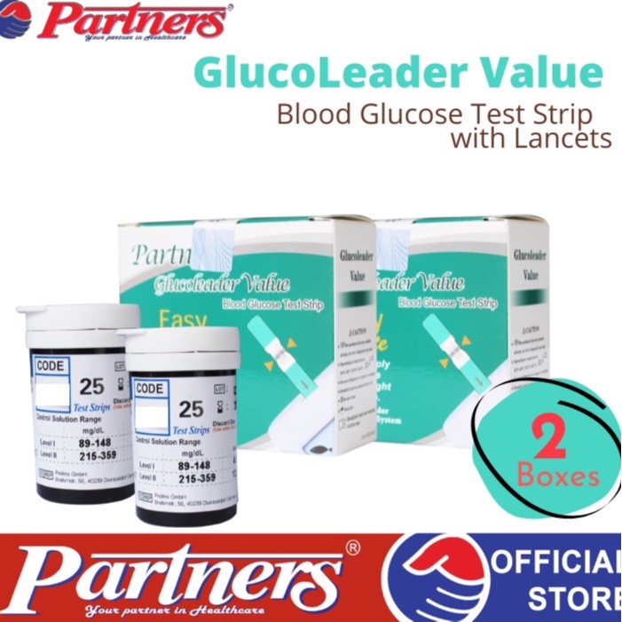PARTNERS GLUCOLEADER VALUE BLOOD GLUCOSE TEST STRIP - 2 boxes | Shopee ...
