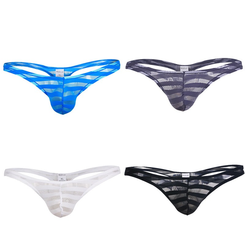 Men See Through G-Strings Stripe Mesh Thongs Male Sexy Underware ...