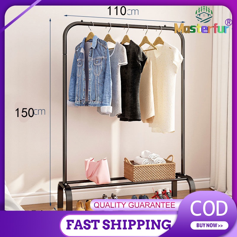COD Bedroom Clothes Hanger Floor Drying Rack Single Rod Balcony Drying ...