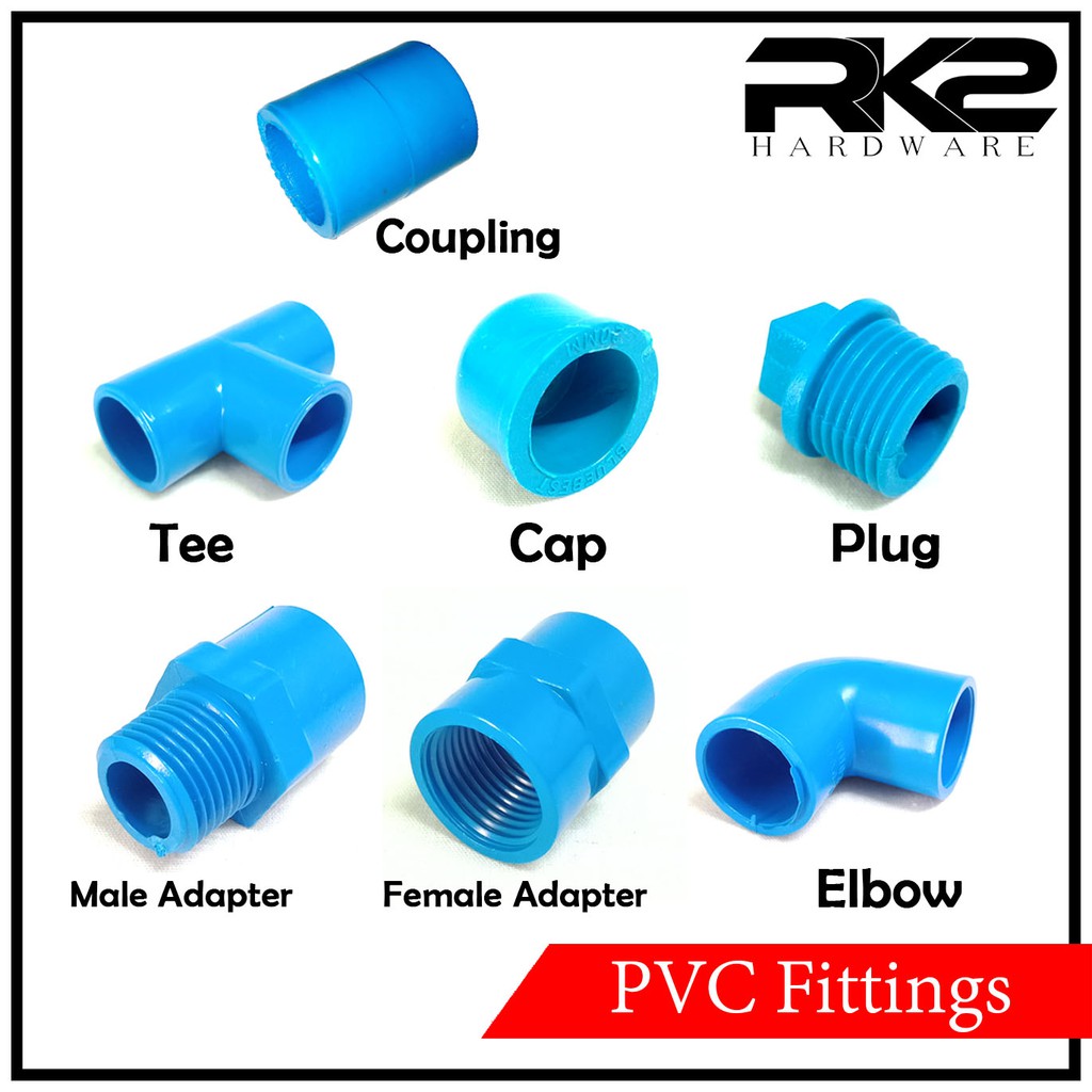 PVC Blue Pipe Fittings Tee Cap Plug Male Female Adapter Elbow