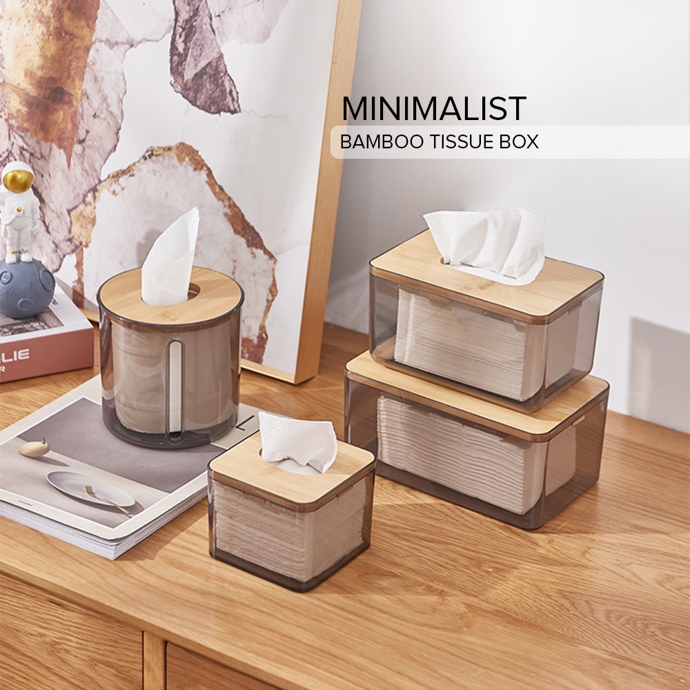 LOCAUPIN Minimalist Clear Tissue Box Dispenser Bamboo Lid Facial Dryer ...
