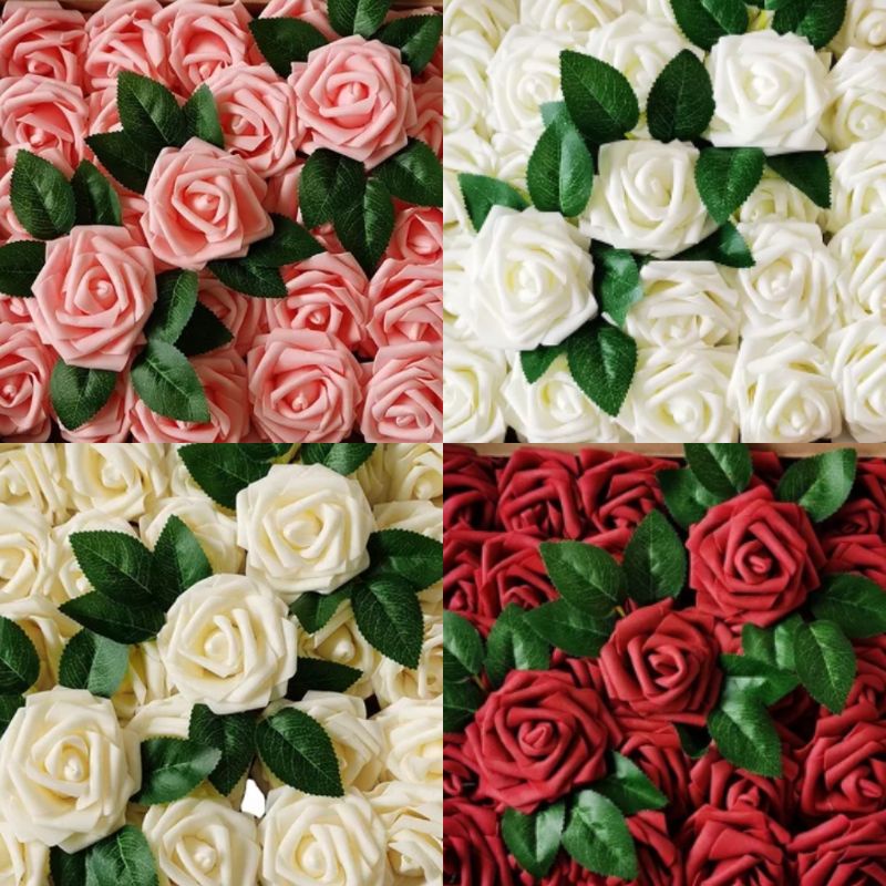 10pcs Real Looking Roses with Stem PE Flower Cake Topper Wedding ...