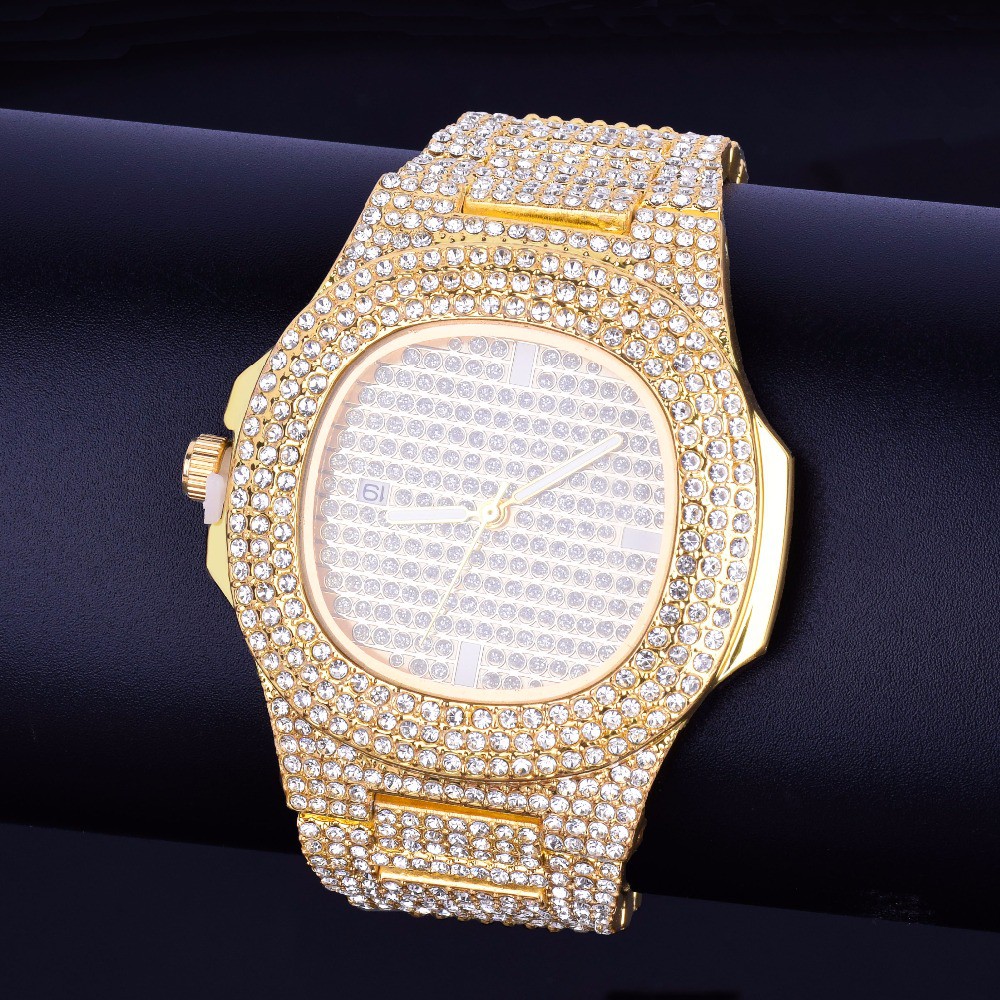 Hip hop Men's watch Big Dial Military Quartz Clock Luxury Rhinestone ...