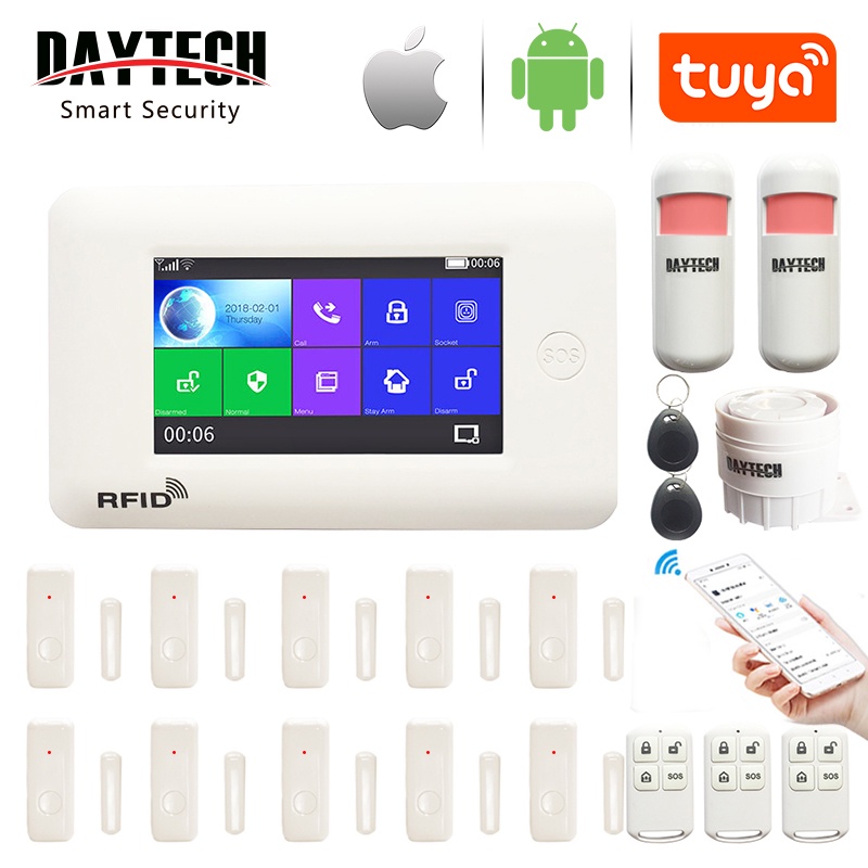 Daytech Wifi Gsm Burglar Alarm System Tuya App Control Sim Card Alarm System Full Touch Screen