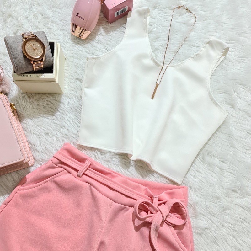 Summer outfit Highwaist shorts with sando croptop | Shopee Philippines