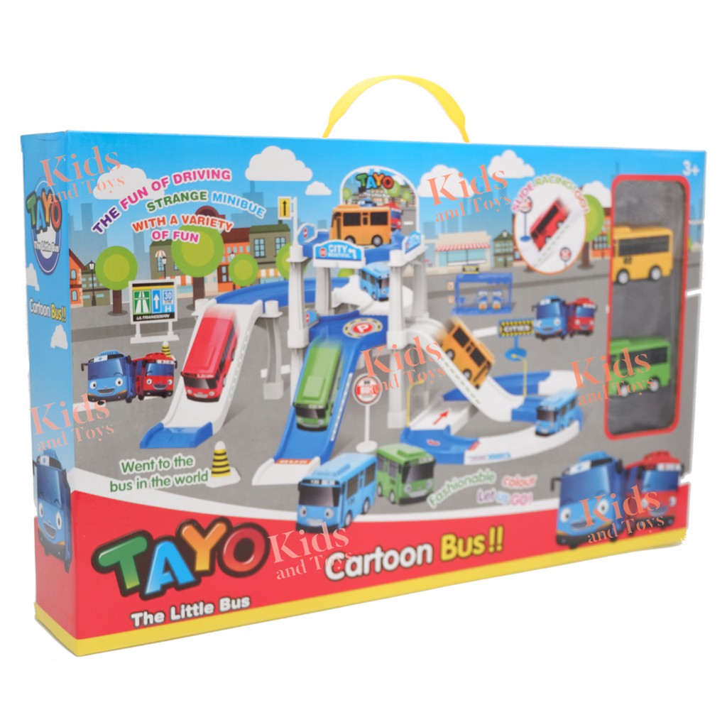 Tayo The Little Bus Parking Lot Set with 2 Bus Garage Trending Korean Cartoon Characters Toy for ...