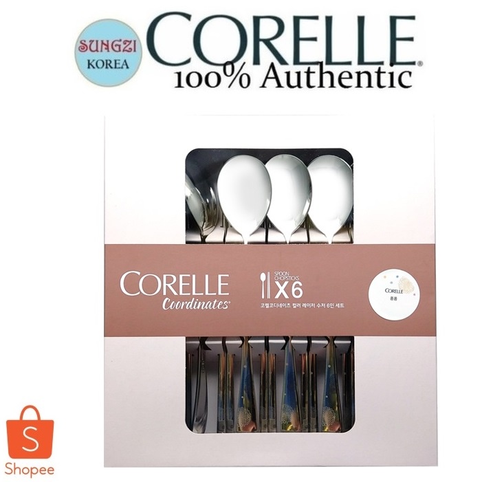 CORELLE Coordinates Spoon & Chopstick 6 Piece Set (Color Laser) Pompom ...