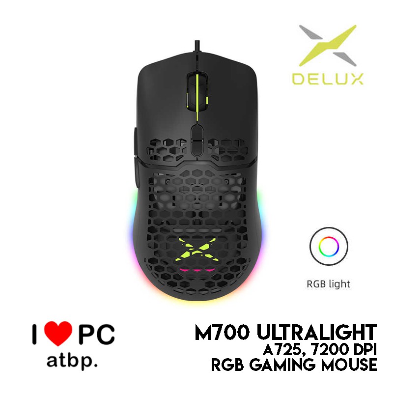 Delux M700 Ultralight RGB Gaming Mouse (A725, 7200 DPI, 7 Buttons, Soft ...