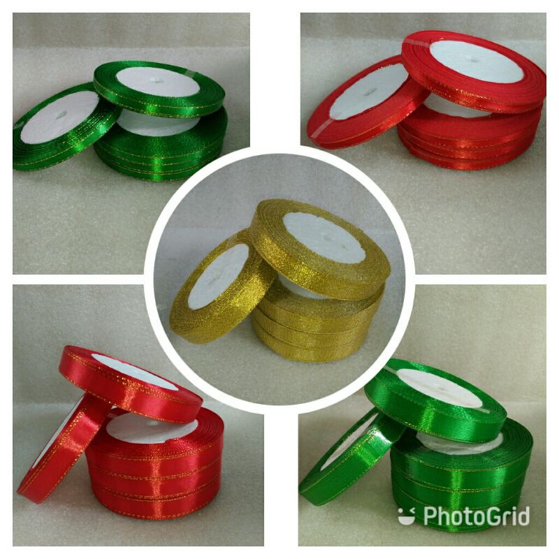 Ribbon Satin Gold 25 meters Pink Red Green Blue Purple Black Brown 3/8 ...