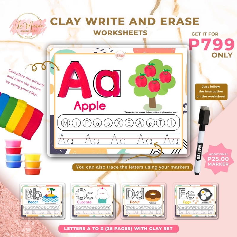 Laminated Tracing Writing Worksheets Clay Molding ALPHABET Tracing ...