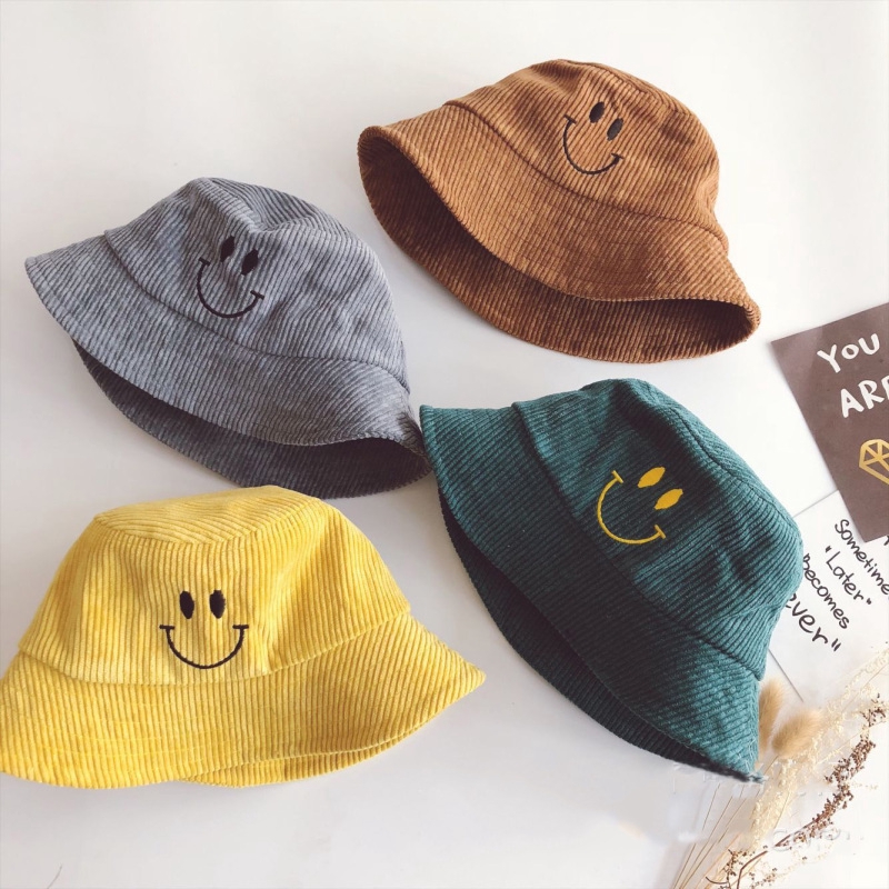 Children Hat Corduroy Embroidered Smiley Face Cartoon Cute Infant Male ...