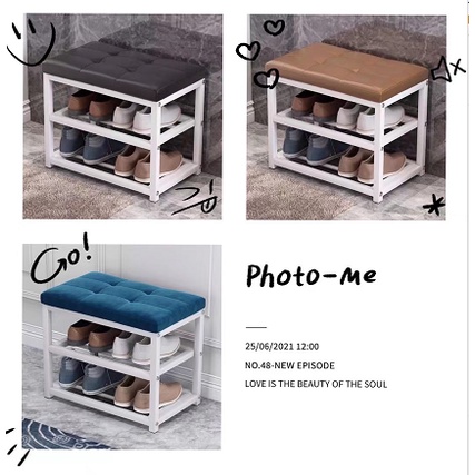 metal Shoe Bench Double Layer Shoe Rack Shoe Stool Frame Sofa Stool ...