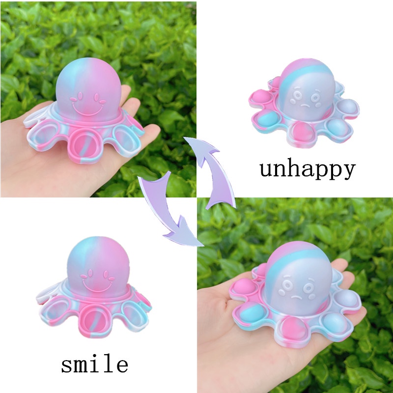 Cute Pop It Flip Octopus Doll Keychain Reversible Expression Fidget ...