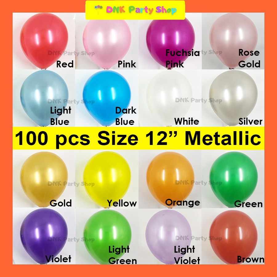 100 pcs Size 12" inch Balloons Medium Metallic Pearl Glossy Rubber ...