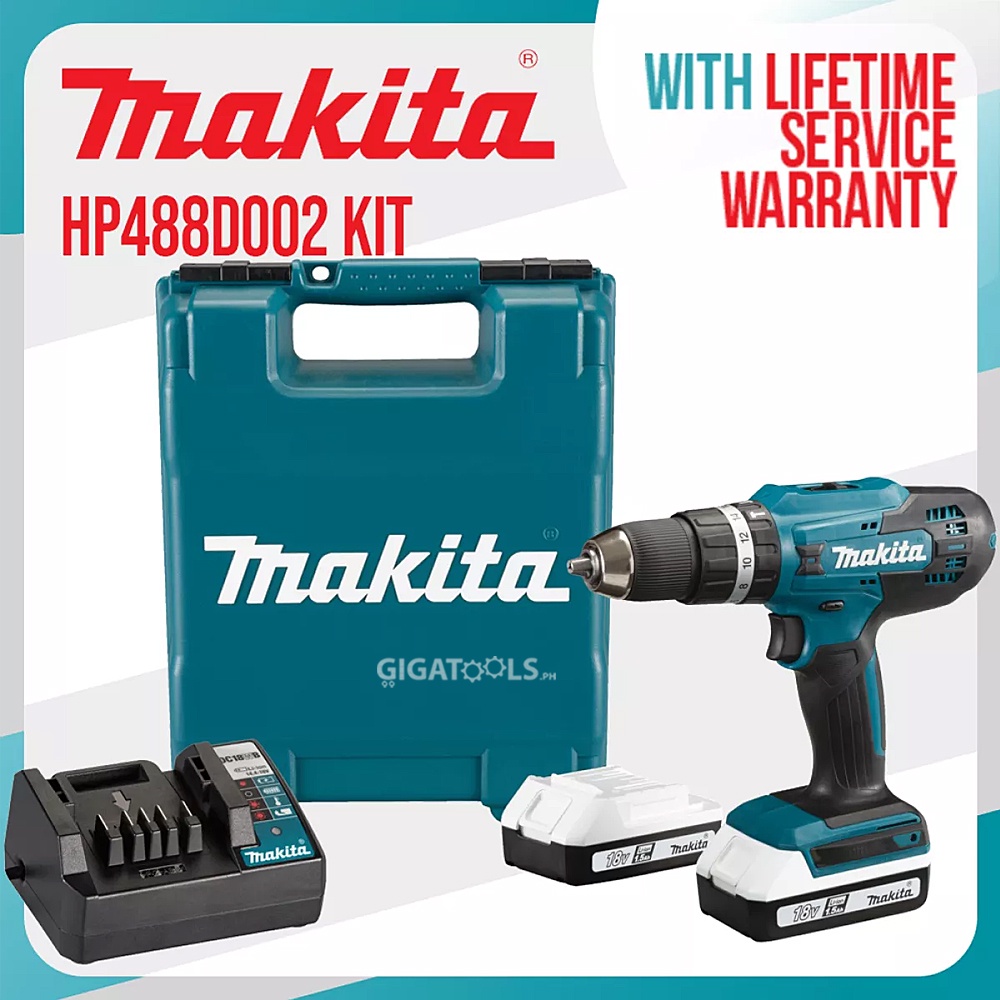 Makita HP488D002 Cordless Hammer Drill Driver 13mm (1/2") G-Series 18V Kit set ( G-Battery ...