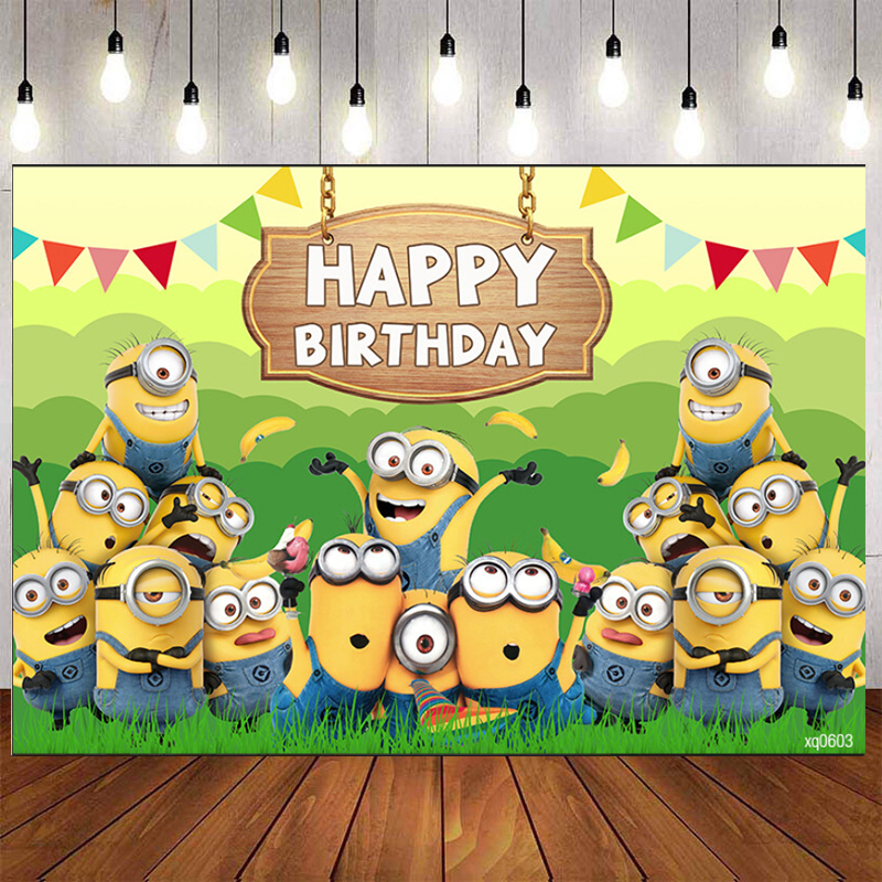 Minions Backdrop For Photography Baby Shower Cute Cartoon Background ...