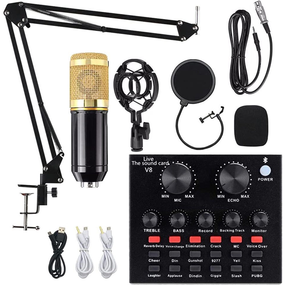 Original Condenser Microphone Kit With V8 Multifunctional Live Sound Card | Shopee Philippines