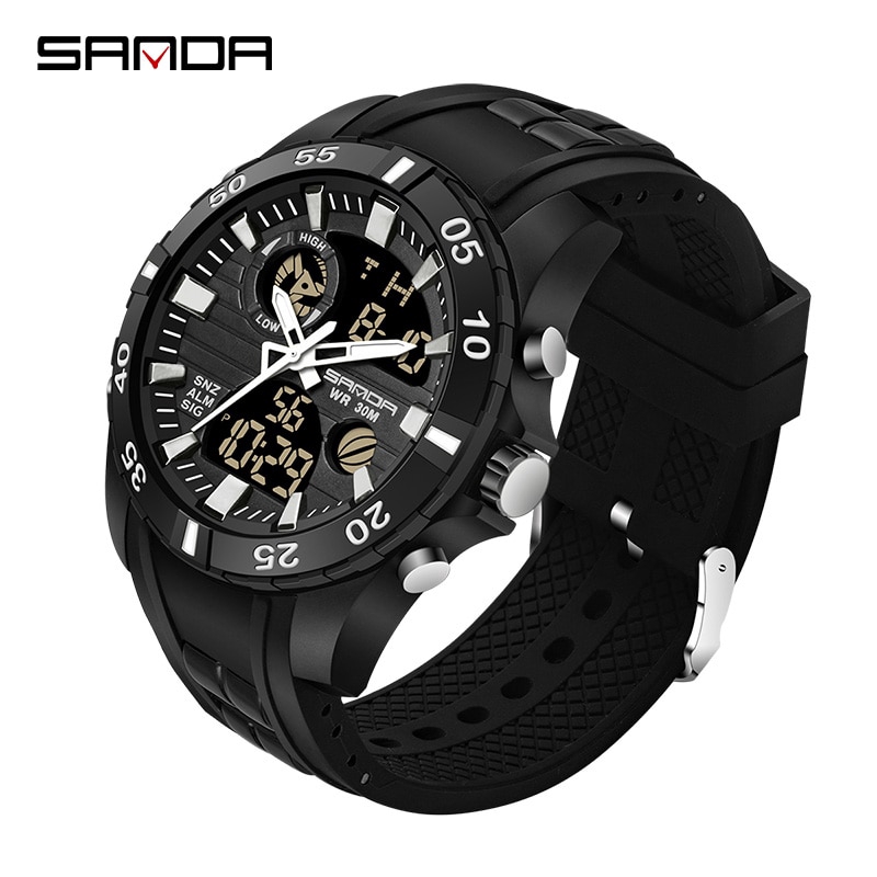 Sanda Men's Watches Black Sports Watch LED Digital 3ATM Waterproof ...
