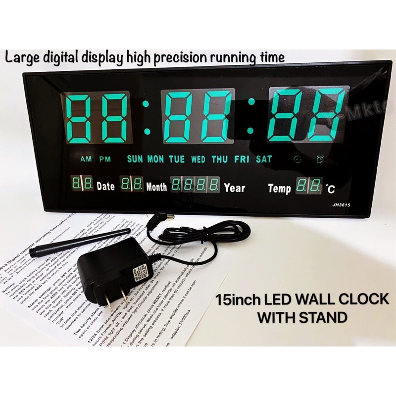 (JH3615) 15” LED Digital Calendar Clock Wall-Hang & Stand With Alarm ...