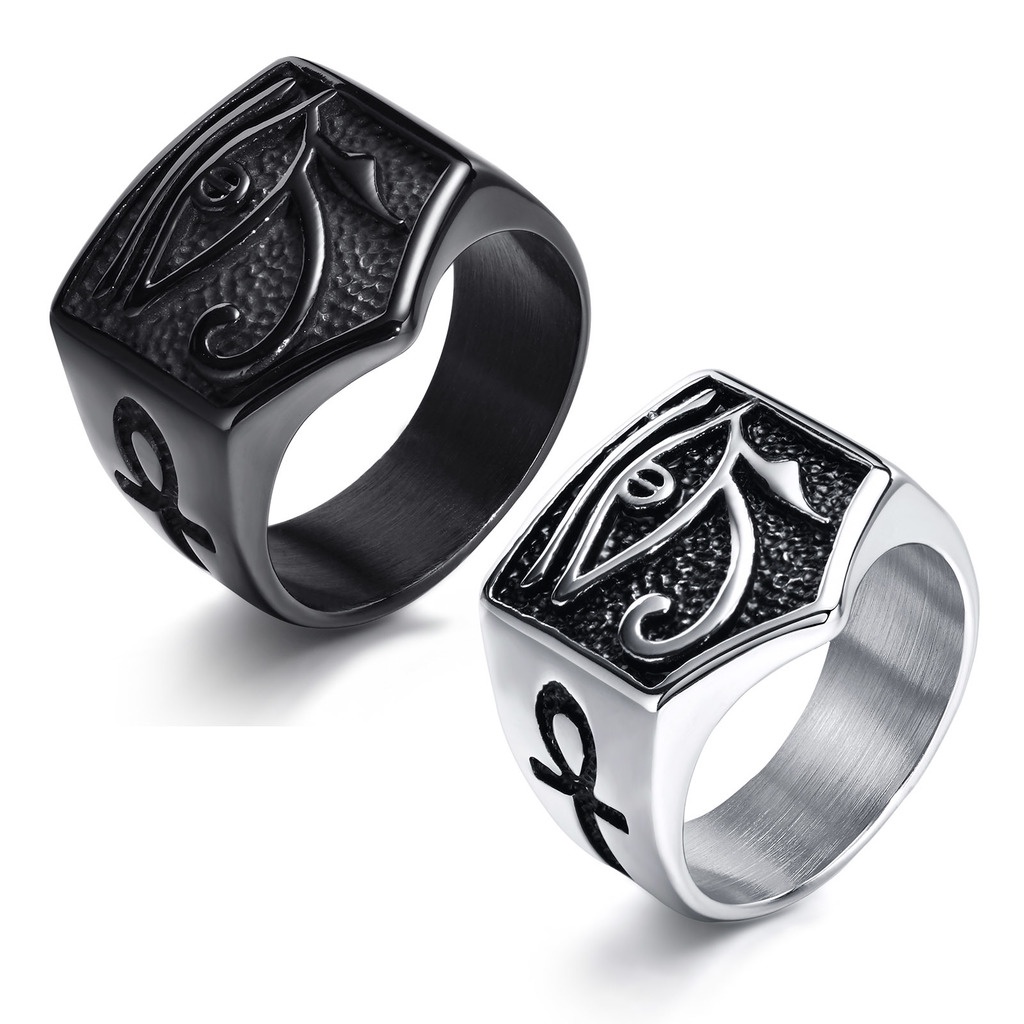 Rock Punk The Eye of Horus Rings for Men, Egyptian Ankh Cross Stainless ...