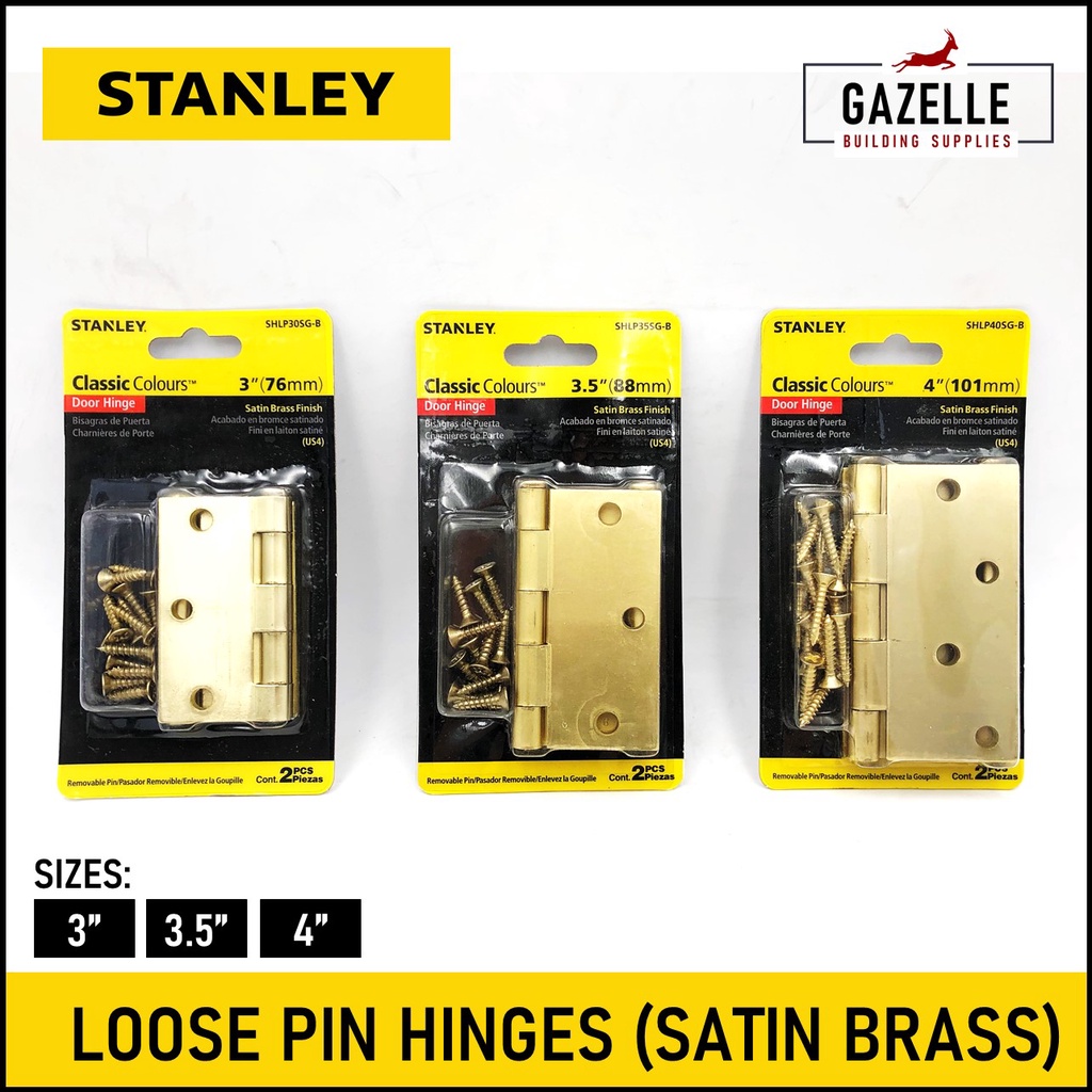 Stanley Loose Pin Hinges Satin Brass Finish - 3" / 3.5" / 4" | Shopee ...