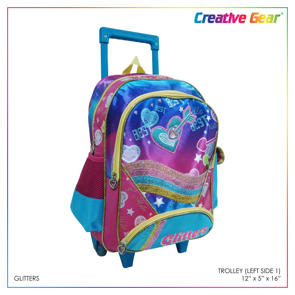 Glitters Kids School Bag Trolley For Girls Creative Gear (TRO ...