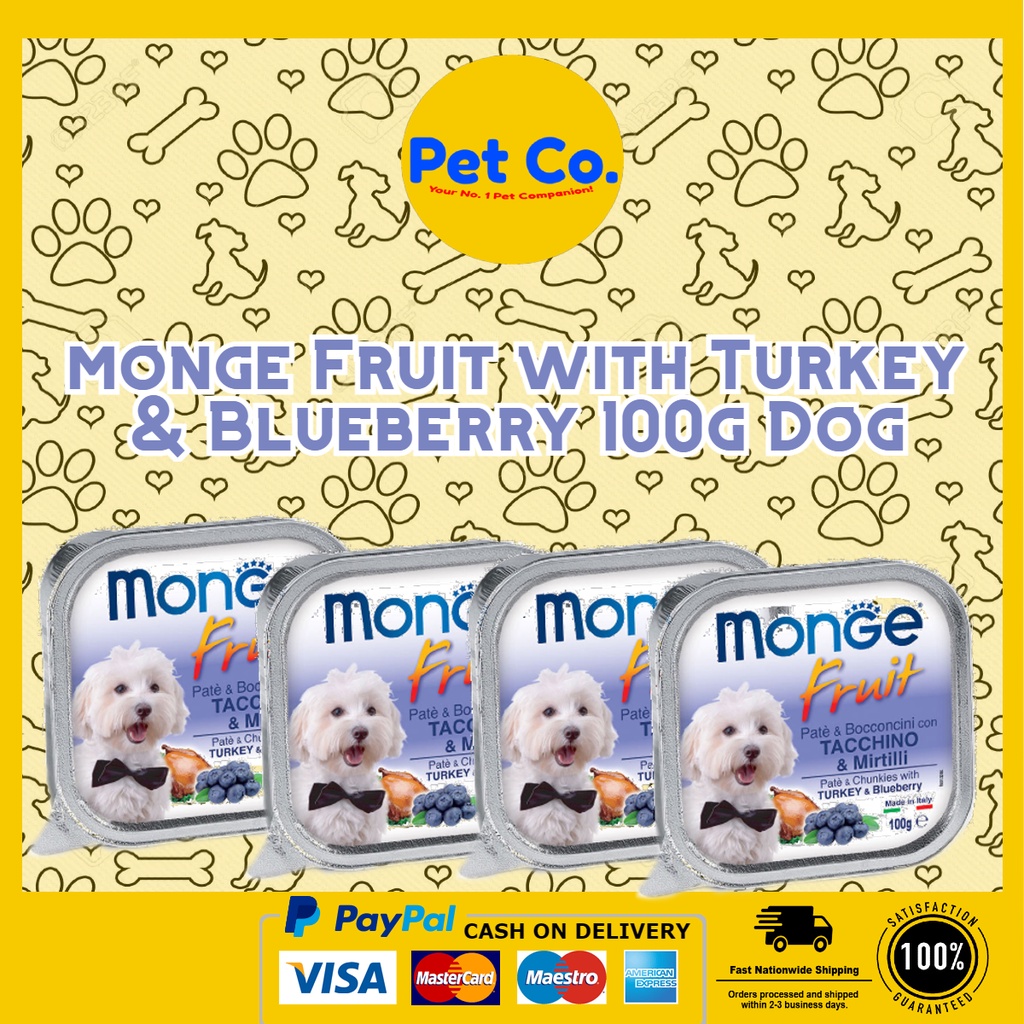 Monge Fruit Dog Wet Food 100g Turkey and Blueberry set of 4 | Shopee ...
