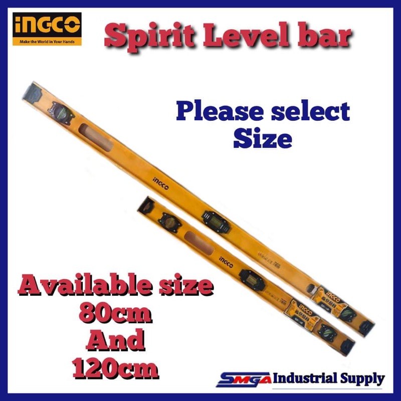 Ingco Spirit Level bar 60cm, 80cm, 100cm and 120cm select size | Shopee ...