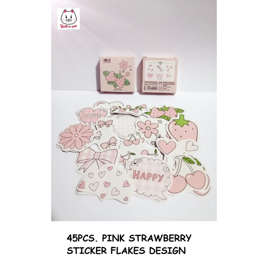 45PCS. KAWAII PINK STRAWBERRY STICKER FLAKES DESIGN | Shopee Philippines