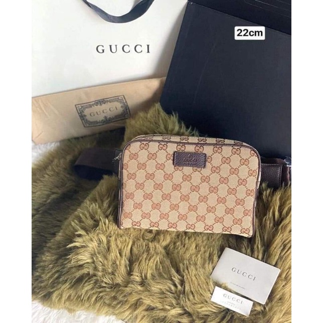 Original Grade Quality Gucci Beige Brown GG canvas Fanny chest bag ...