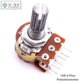 10K 3 Pins 6 Pins Stereo Mono Potentiometer Pot Volume Control 10 K ...