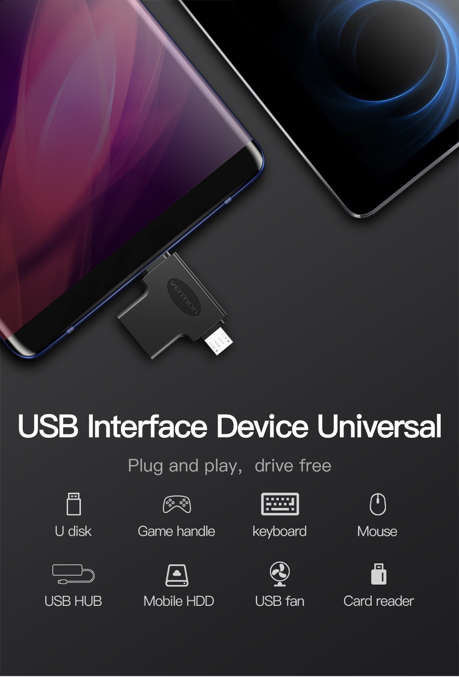 Vention Type-C To Usb 3.0 Adapter Micro 2 In 1 Otg Cable For Keyboard ...