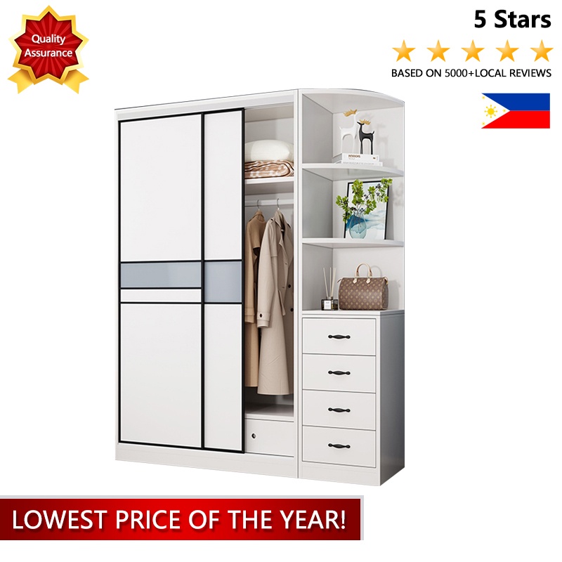 MC-Sliding door solid wood wardrobe with corner cabinet large locker ...