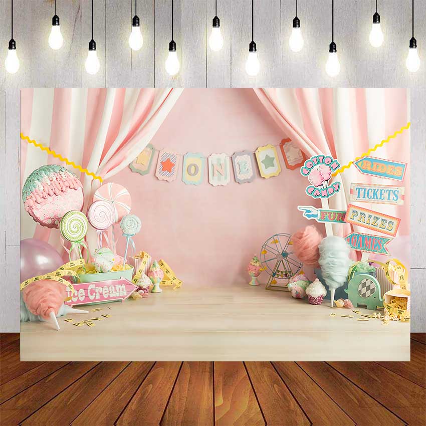 3D Sweet Pink Candys Lollipop For Princess Girls One Year Old Backdrop ...
