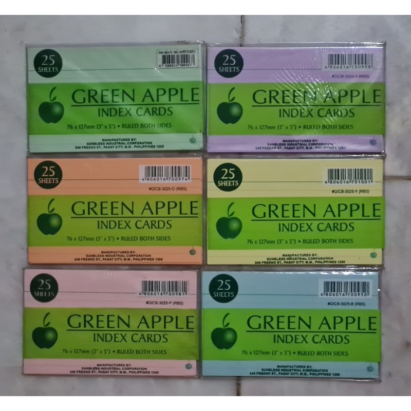 1/8 Index Card Green Apple 3x5 per Pack (25's) | Shopee Philippines