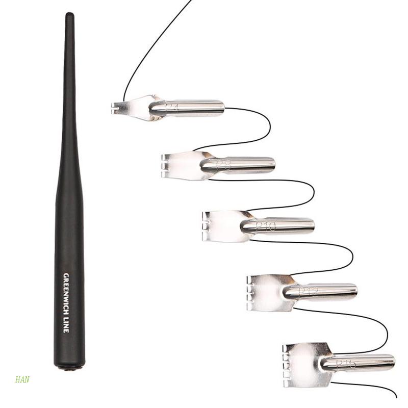 HAN English Calligraphy Pen with 5 Various Flat Nibs 1 Holder Comic Dip ...