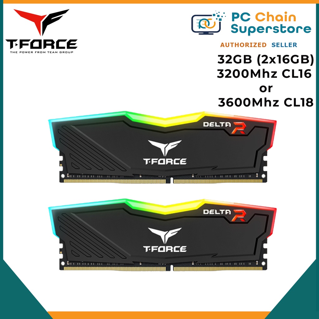 Team Group T-Force Delta RGB DDR4 32GB ( 16GBx2 ) Dual Kit CL16 3200Mhz ...